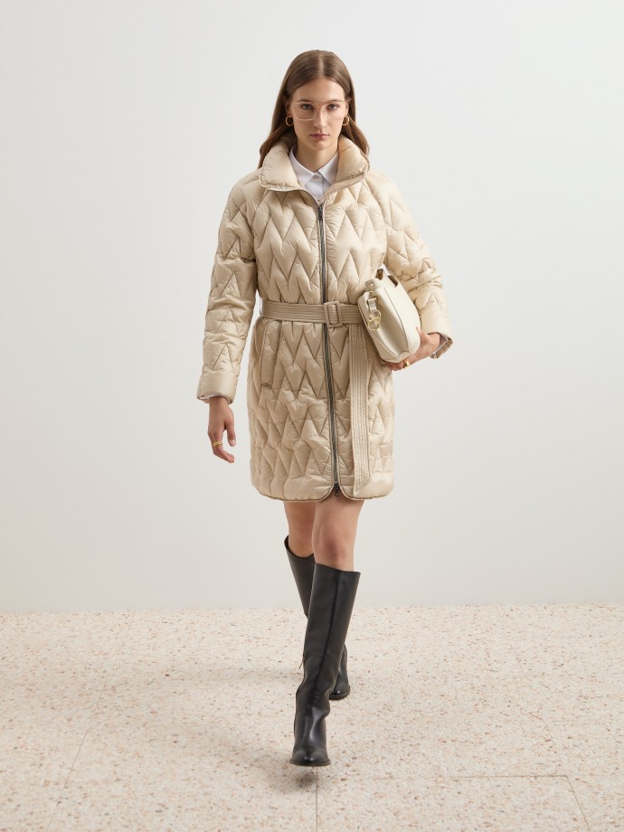 Long Padded Jacket with Belt - D005543_010 - Decenio